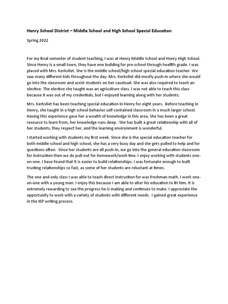 Student Teaching Reflection Sped | PDF