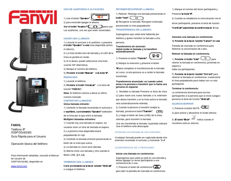 Guía Rápida Teléfono Fanvil X3SP | PDF | Teléfono | Ingeniería Informática