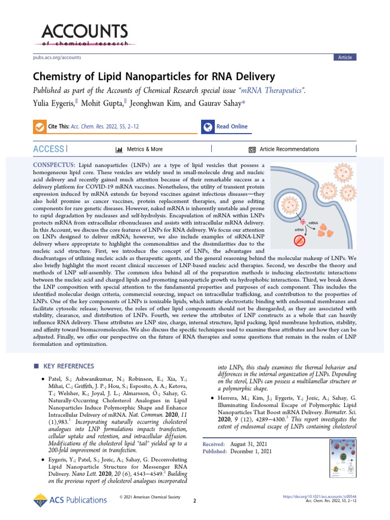 Chemistry of Lipid Nanoparticles For RNA Delivery | PDF | Cell Membrane ...