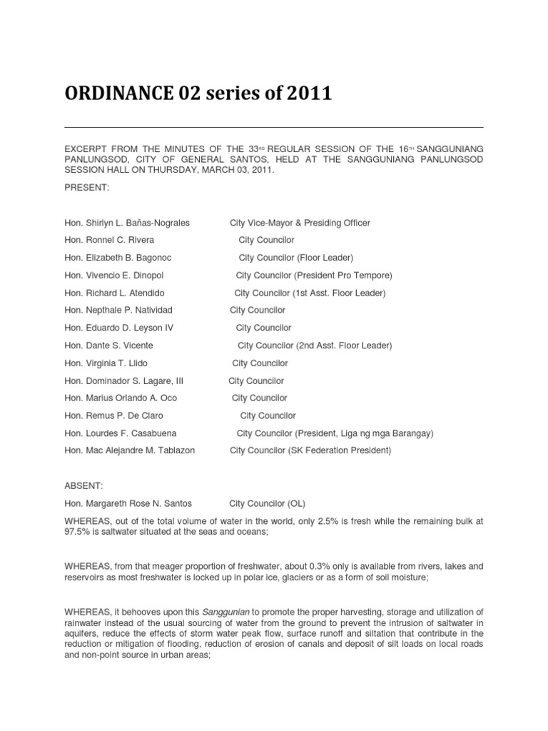 General Santos City Rainwater Ordinance | PDF | Water | Combined Sewer