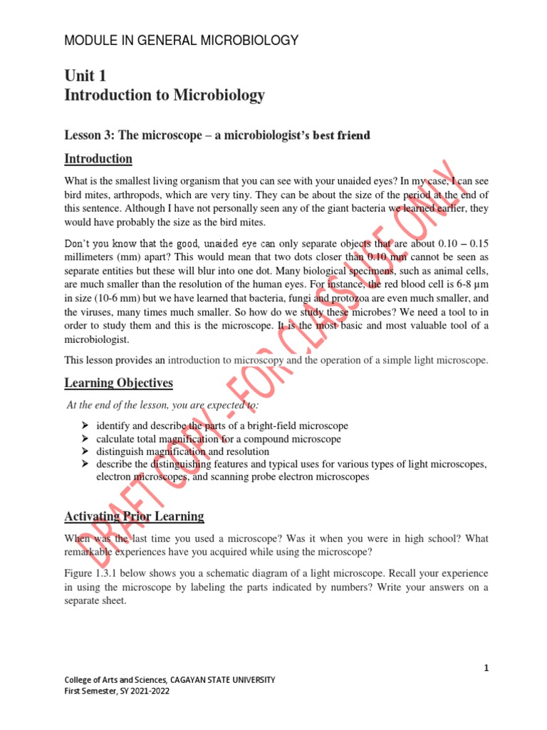 Unit 1. Lesson 3 - Microscope 2021 | PDF | Microscope | Transmission ...