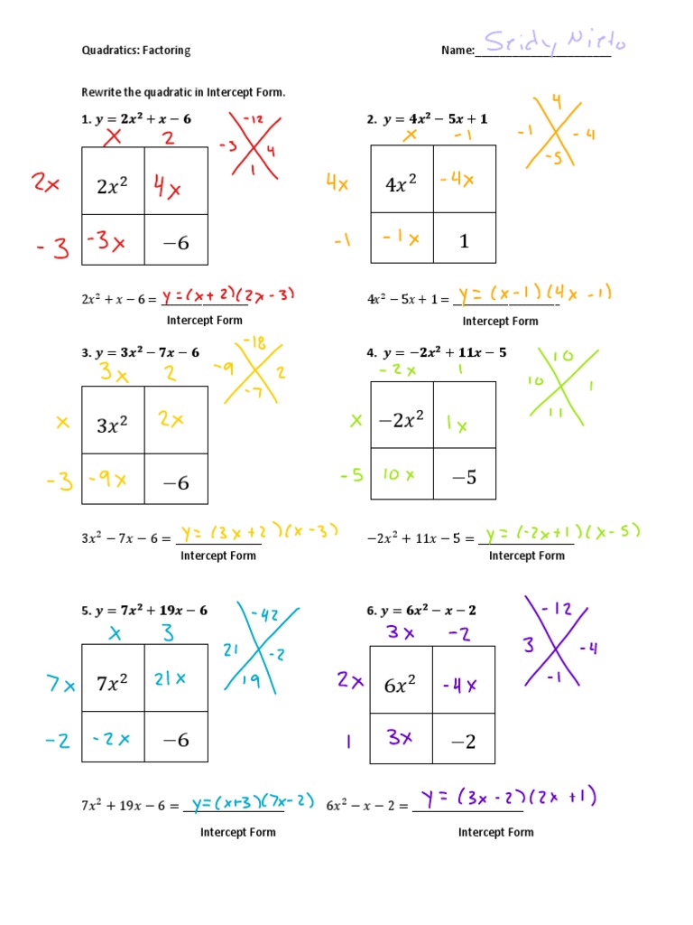 Factoring Quadratics Box Method 2021 Completed | PDF | Career & Growth