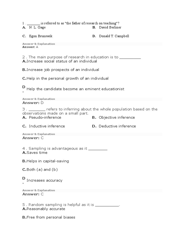 Research Methodology MCQ Questions With Answers | PDF | Sampling ...