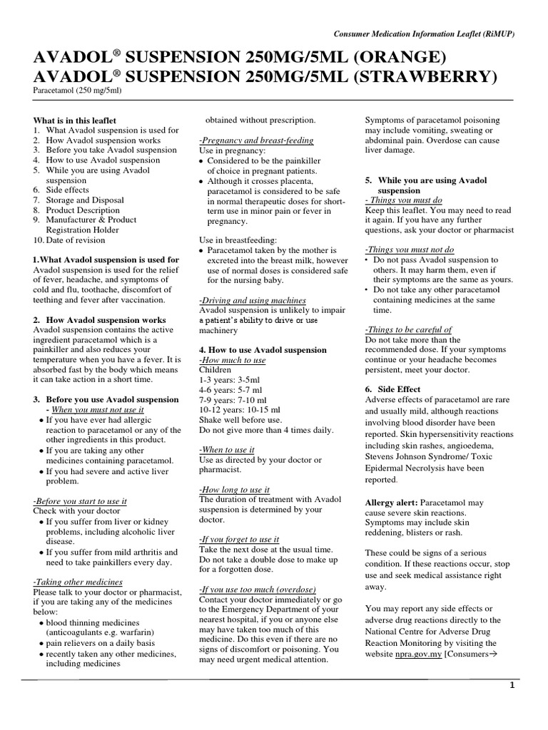 Avadol Suspension 250Mg/5Ml (Orange) Avadol Suspension 250Mg/5Ml ...