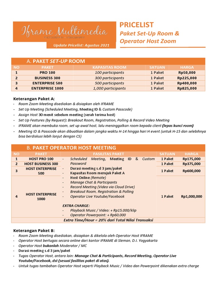 Pricelist Host Zoom - Iframe Multimedia (Juli 2021) | PDF