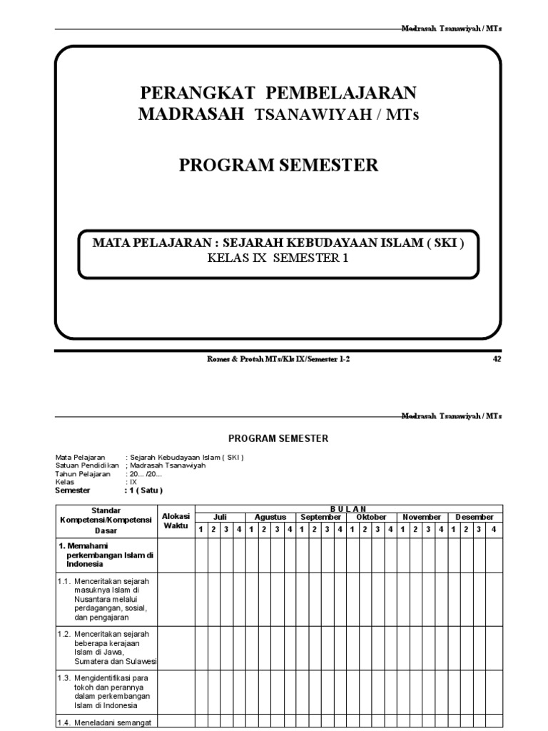 Prosem SKI MTs Kelas 9 Semester 1&2 | PDF