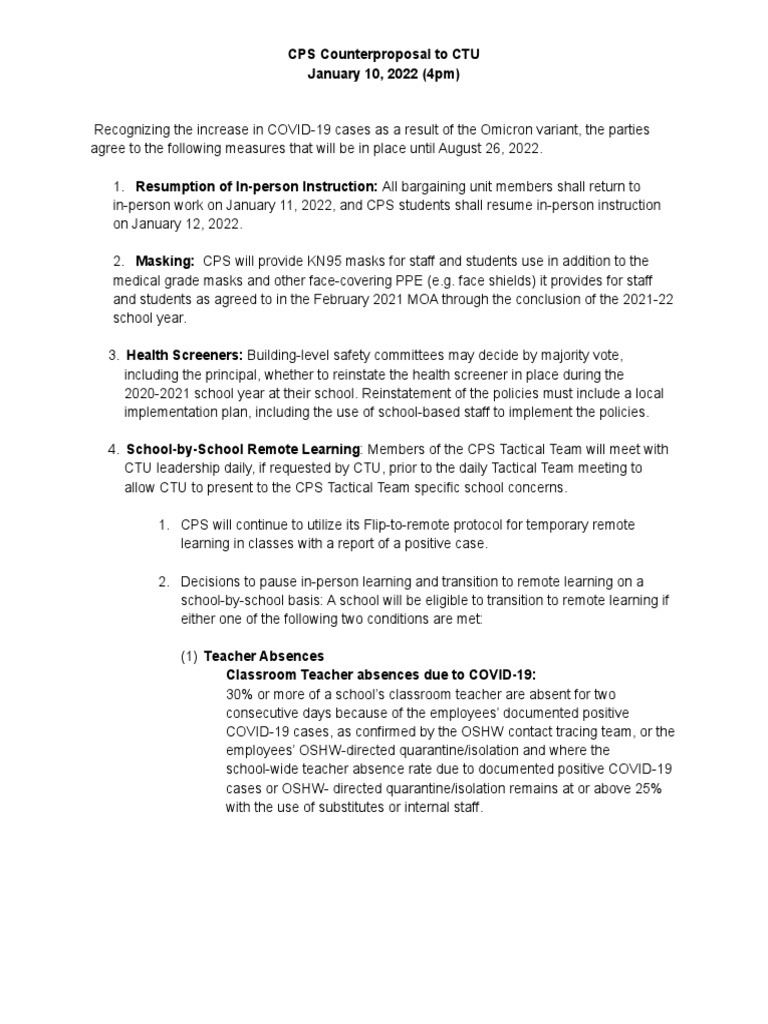 CPS Counterproposal To CTU January 10, 2022 (4pm) | PDF | Health ...