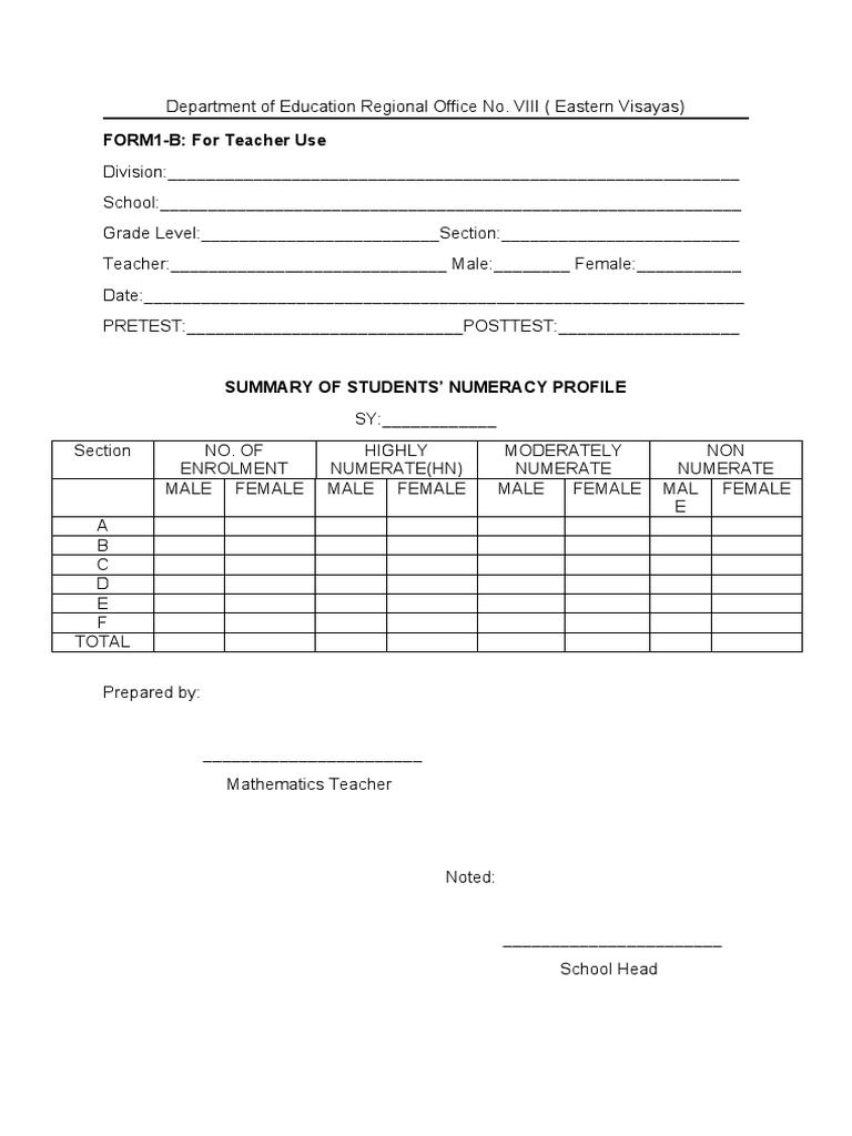 Numeracy Template | PDF