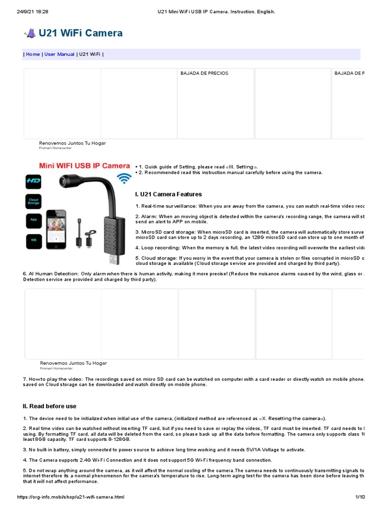 U21 Mini WiFi USB IP Camera. Instruction. English | PDF | Wi Fi | Camera