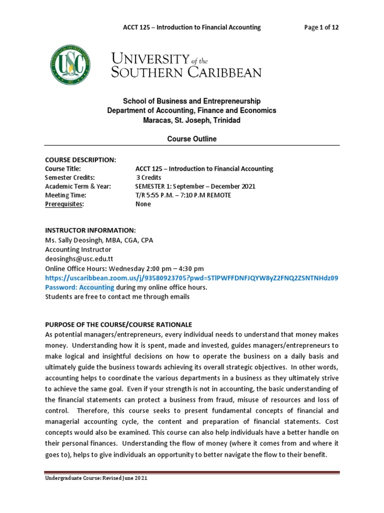 Fundamentals of Accounting I Course Outline | PDF | Balance Sheet ...