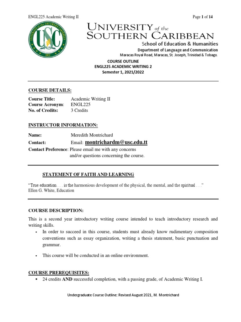 Academic Writing II Course Outline | PDF | Thesis | Citation