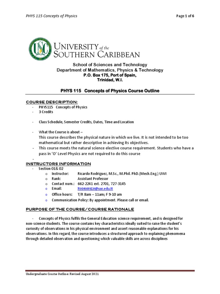 Concepts of Physics Course Outline | PDF | Force | Metrology