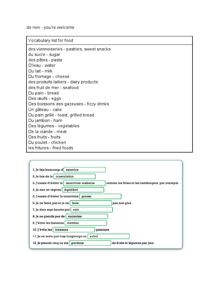 IGCSE French Notes | Download Free PDF | Nourritures