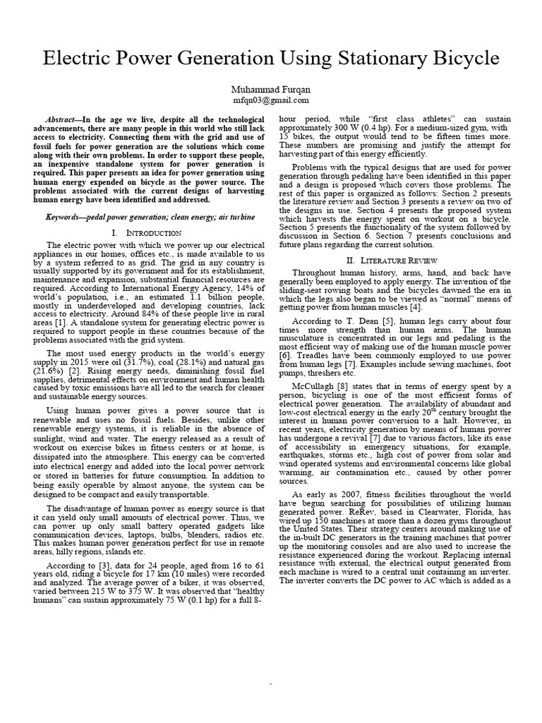 Bicycle-Powered Electricity Generation | PDF | Electric Motor | Valve