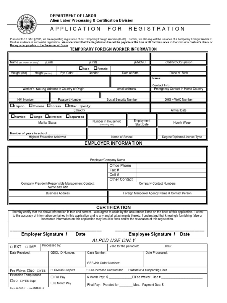 App For Registration Instructions Work Permit ID Form ALPCD 11 Rev 7 30 ...