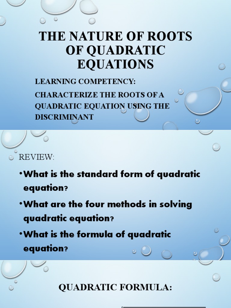 The Nature of Roots of Quadratic Equations | PDF