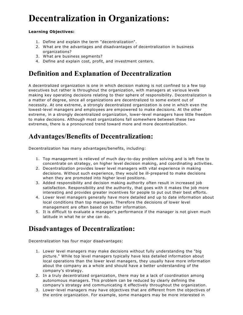 Decentralization in Organizations | PDF | Decentralization | Decision ...