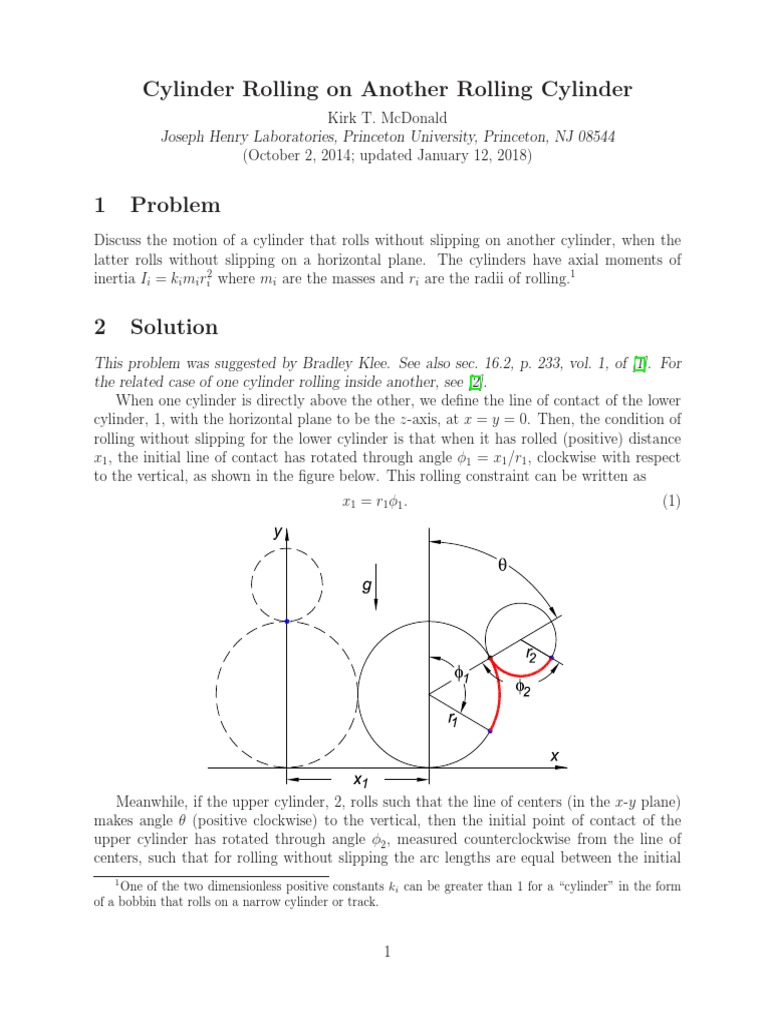Cylinder Rolling On Another Rolling Cylinder: I I I 2 I I I 1 ...
