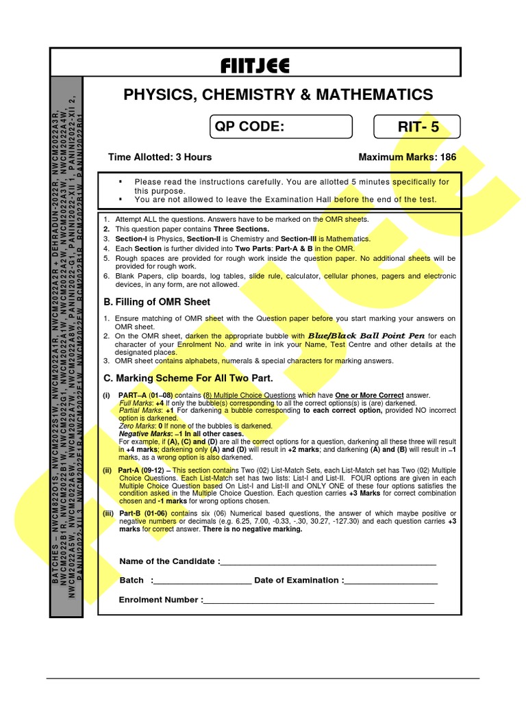 Fiitjee: Physics, Chemistry & Mathematics | PDF | Gases | Heat