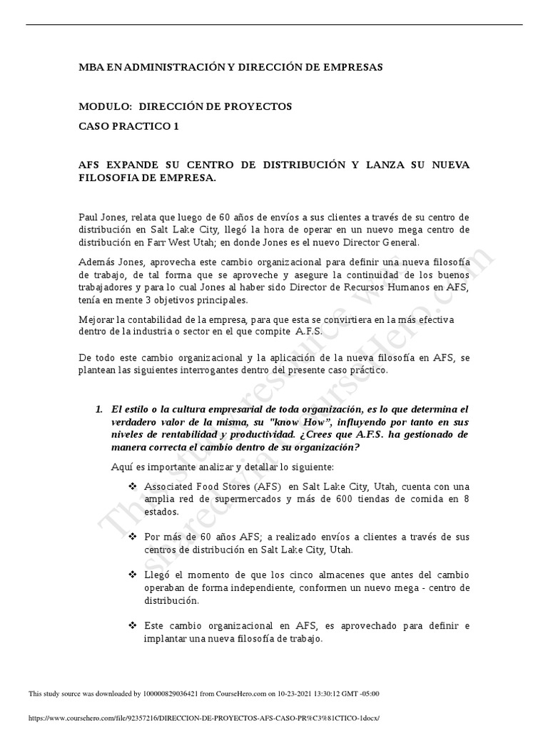 Direccion de Proyectos Afs Caso PR Ctico 1 | PDF | Liderazgo | Economias