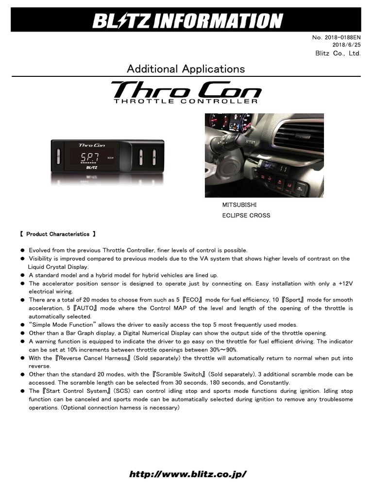 Additional Applications Blitz Co Ltd Pdf Throttle Vehicle