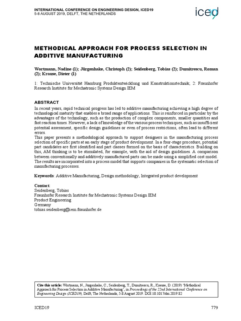 Methodical Approach For Process Selection in Additive Manufacturing ...