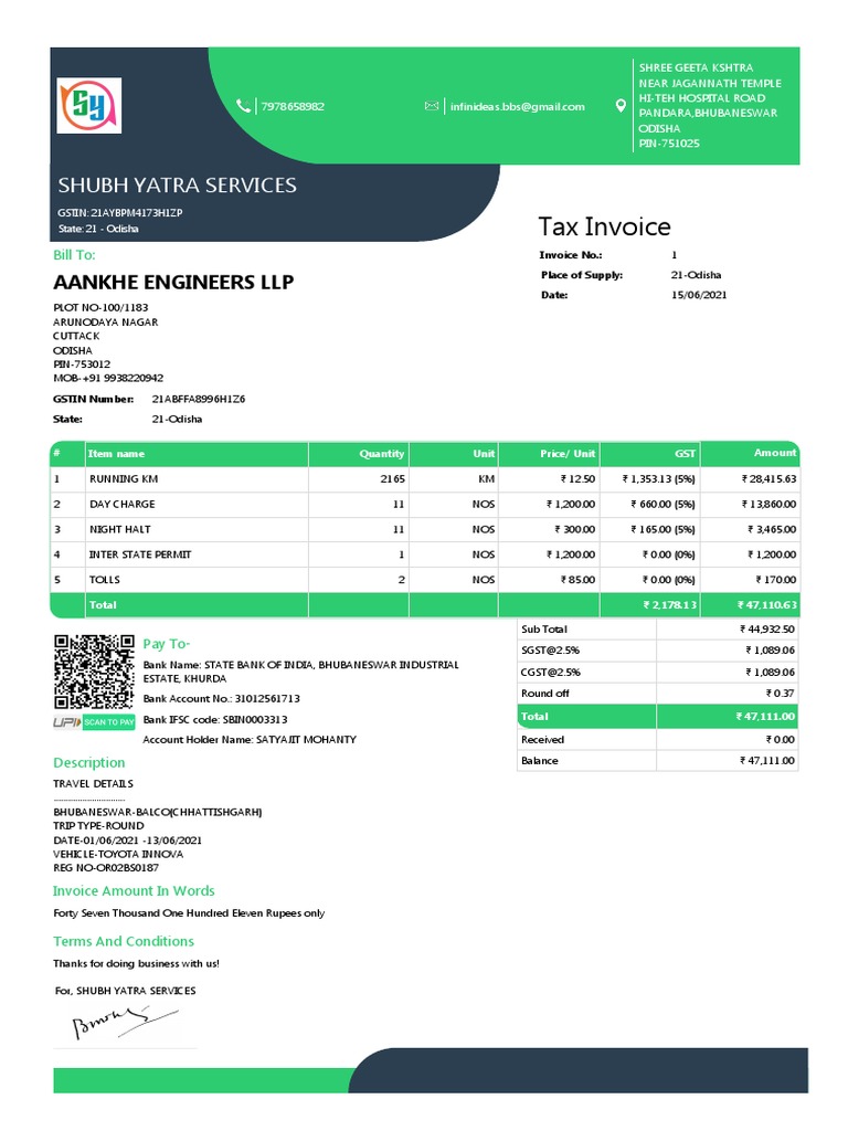 Tax Invoice: Shubh Yatra Services | PDF | Economy Of India | Economies