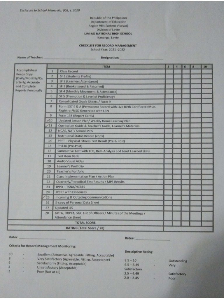 Checklist For Record Management | PDF
