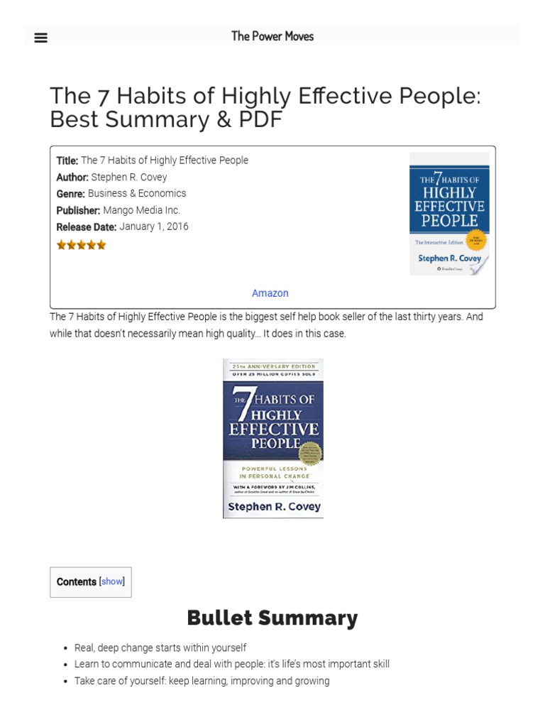 Summary The 7 Habits of Highly Effective People | PDF | Psychology ...