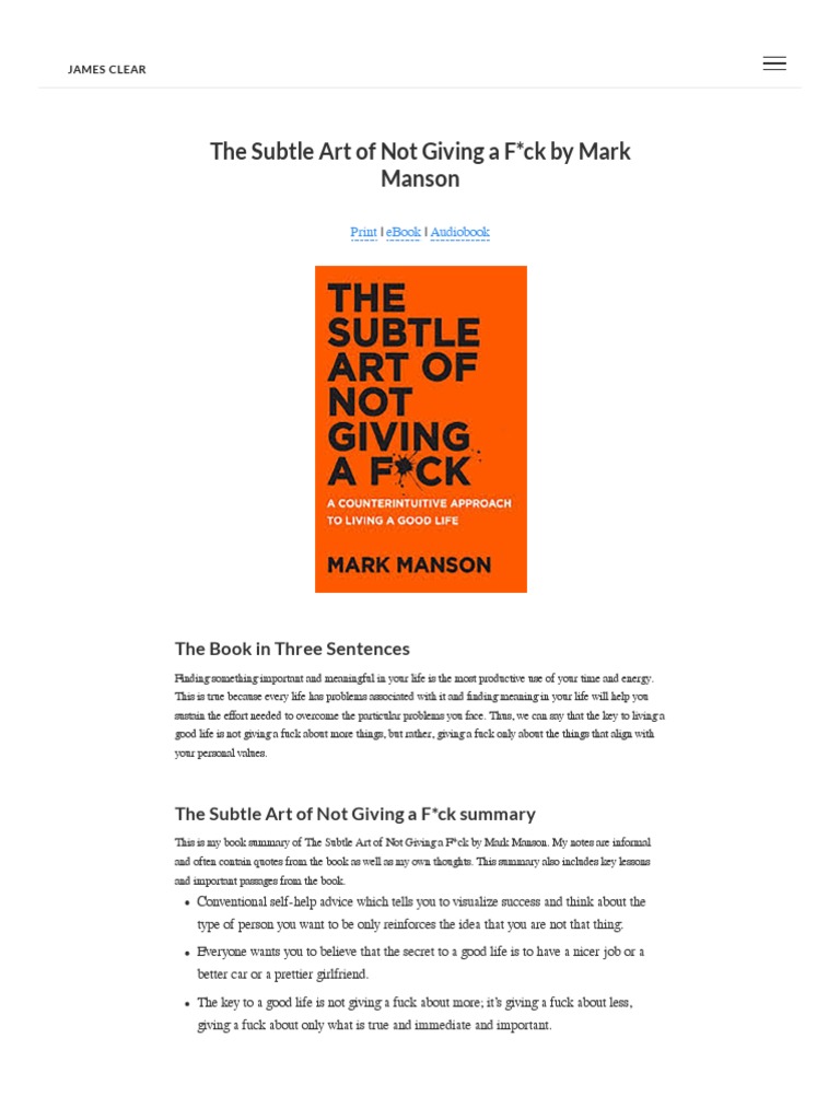 Summary of The Subtle Art of Not Giving a F*ck | PDF | Happiness | Pleasure