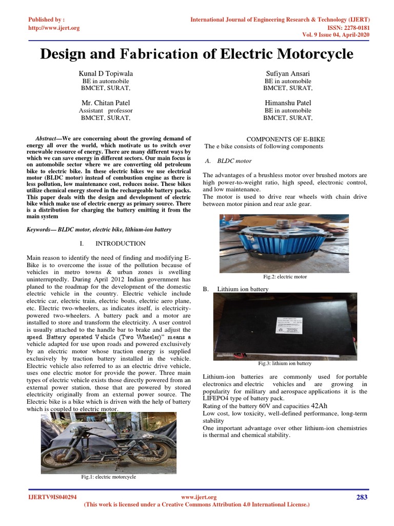 Electric Motorcycle Design and Development | PDF | Electric Motor ...