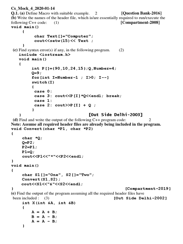 Following C++ Code: (1) (Compartment-2008) | PDF | Subroutine | Integer (Computer Science)