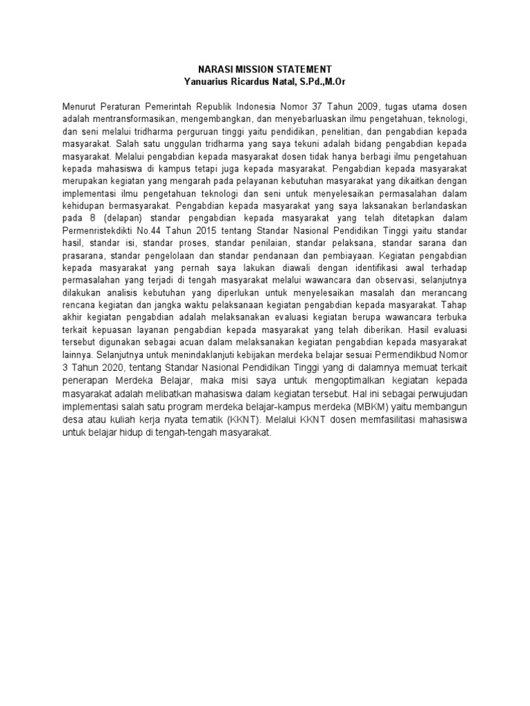 Narasi Mission Statement Ynr | PDF