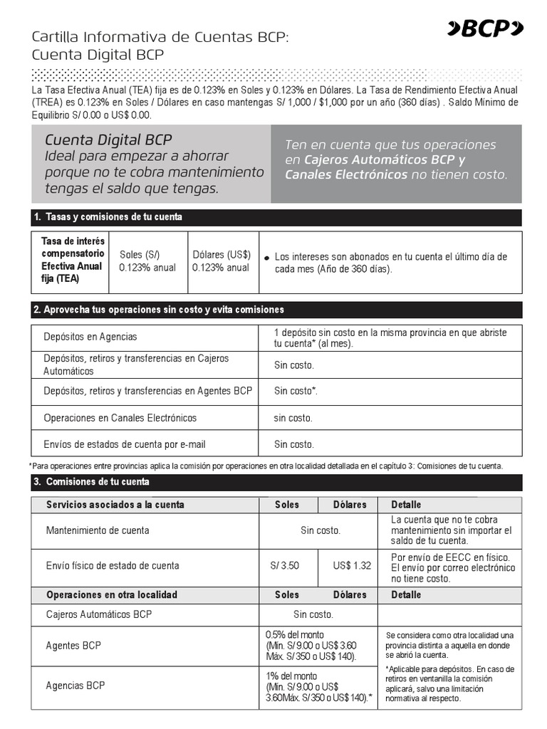 Cartilla Informativa Cuenta Digital BCP | PDF | Bancos | Tarjeta de débito