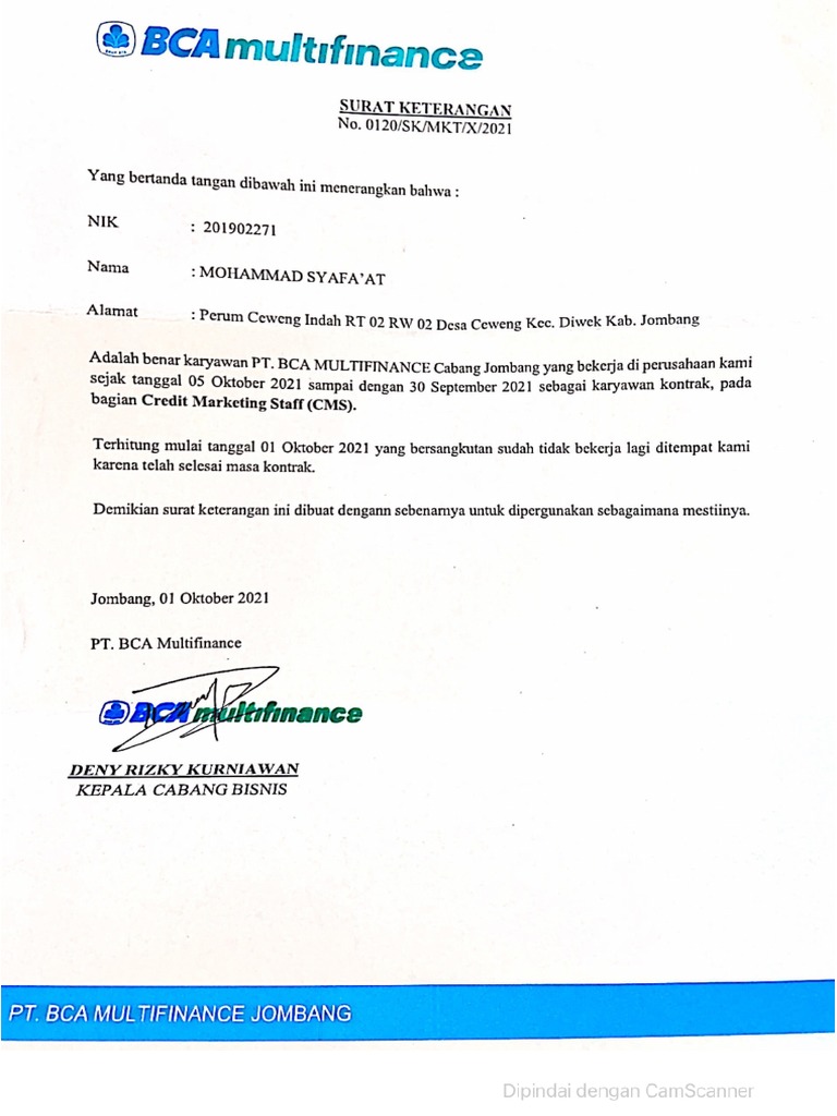 Paklaring Bca Syafaat | PDF