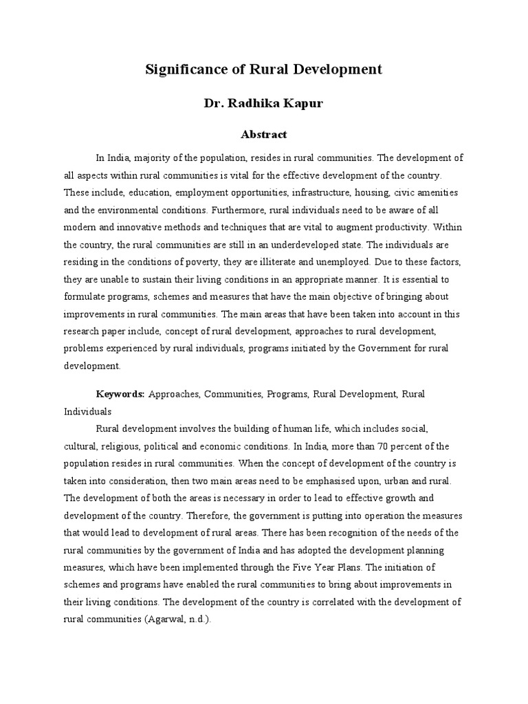 Significance of Rural Development: Dr. Radhika Kapur | PDF ...