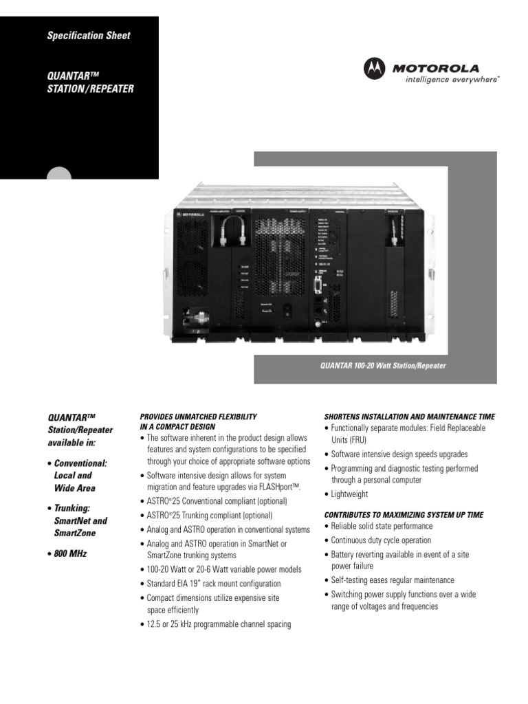 Specification Sheet: Quantar™ Station/Repeater Available in | PDF ...