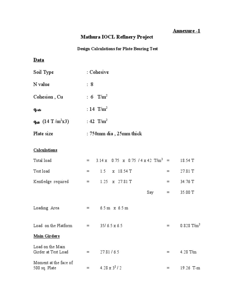 Design Calculation For Plate Bearing Test | PDF | Structural ...