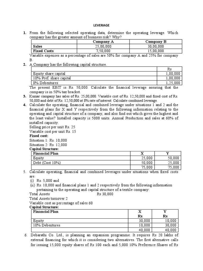 LEVERAGE Online Problem Sheet | PDF | Capital Structure | Leverage (Finance)