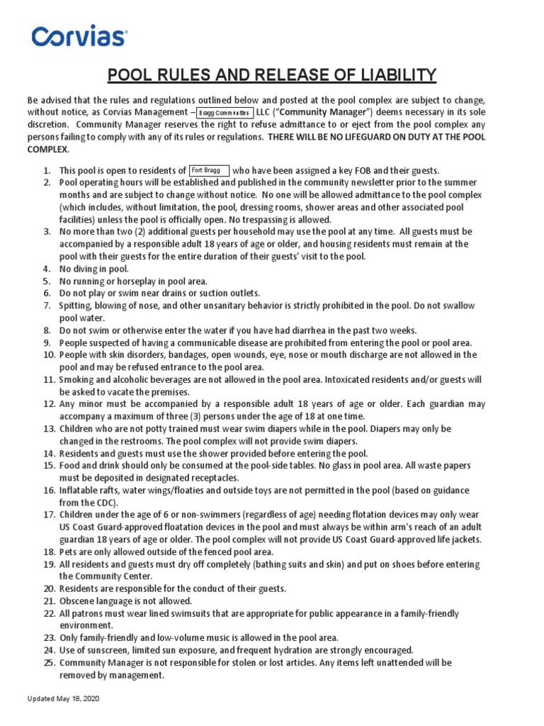 Final - CORVIAS - Pool Rules Addendum - May 2020 | PDF | Legal ...