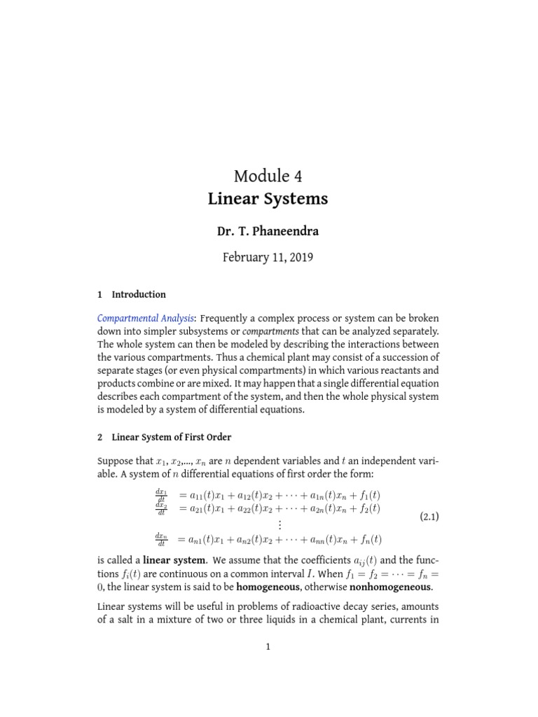 Linear Systems Dr T Phaneendra Pdf Eigenvalues And Eigenvectors System Of Linear Equations