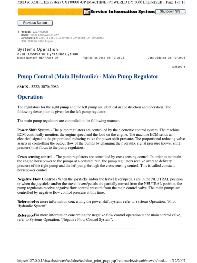 Pump Control (Main Hydraulic) - Main Pump Regulator | PDF | Pump | Piston