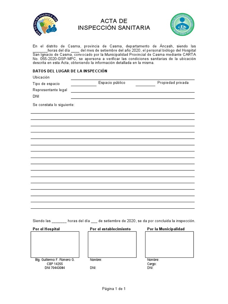 Acta Inspección Sanitaria | PDF