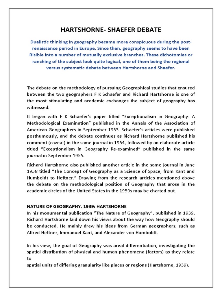 Hartshorne Shaefer Debate | Download Free PDF | Geography | Science