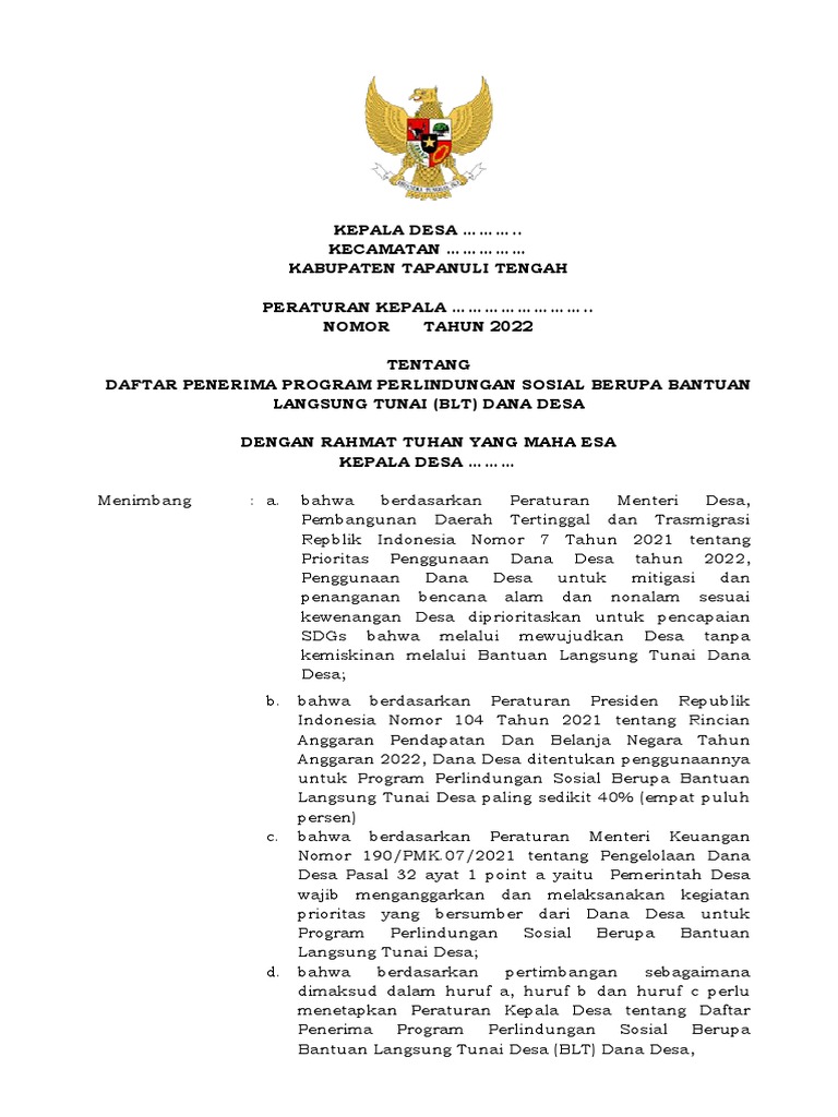 Draft Perdes BLT 2022 | PDF