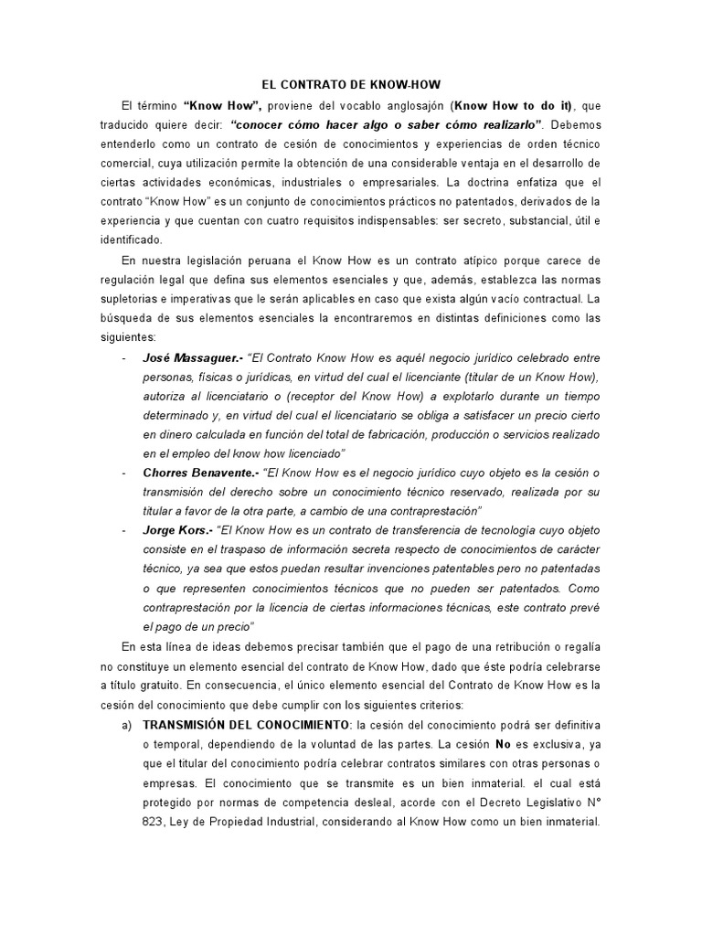 El Contrato de Know | PDF | Patentar | Conocimiento