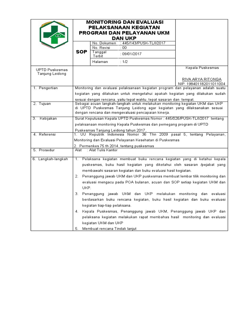 SOP Monitoring Dan Evaluasi | PDF