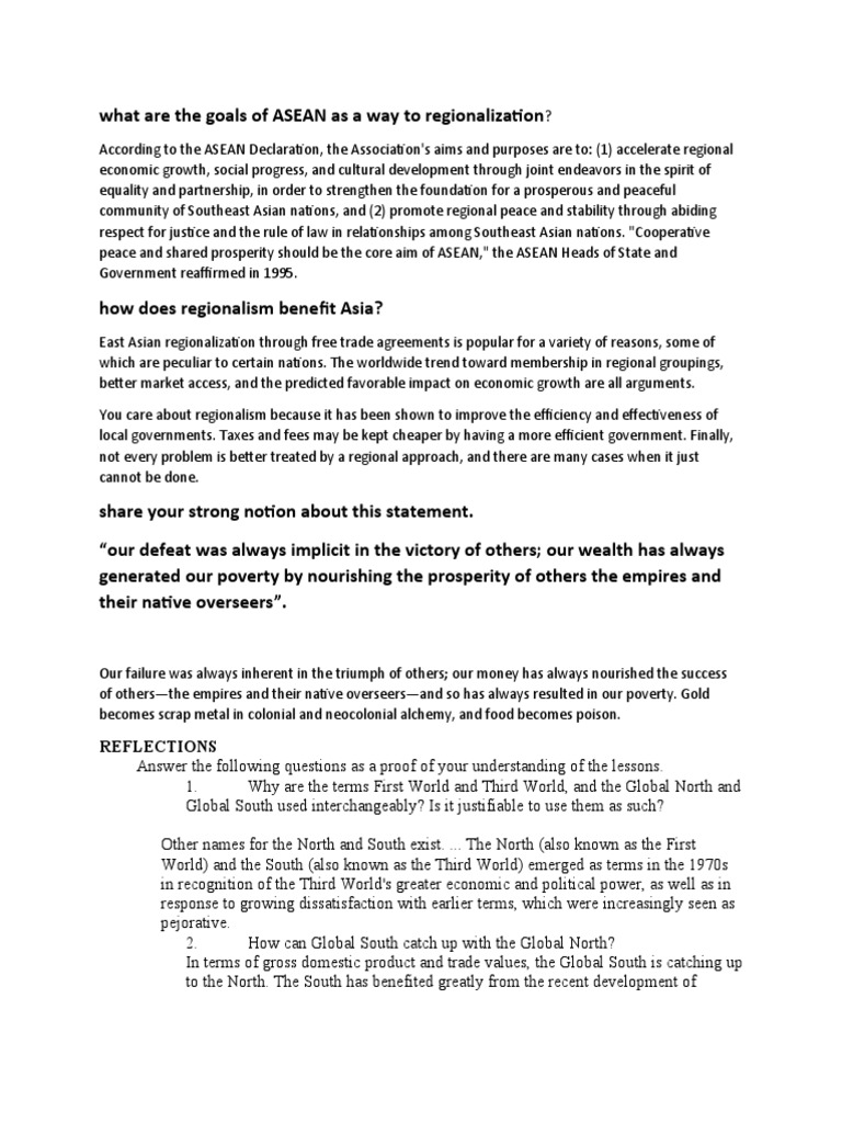 What Are The Goals of ASEAN As A Way To Regionalization | PDF ...