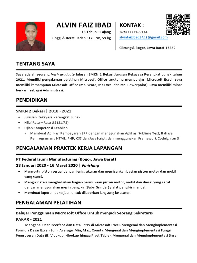CV - Alvin Faiz Ibad - 2021 - Admin | PDF