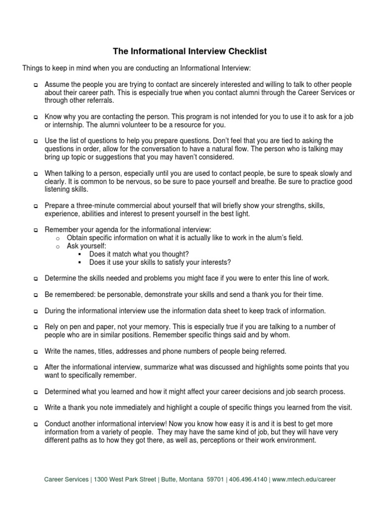 Sample Informational Interview Checklist | PDF | Interview | Information